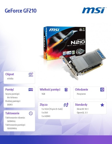 ᐅ MSI GeForce CUDA GF210 1GB DDR3 PCI-E 64BIT DVI/HDMI/D-SUB BOX - Ceny ...