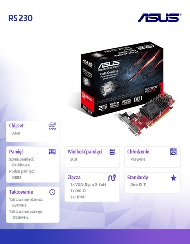 ᐅ Asus Radeon R5 230 2GB DDR3 (64 bit) HDMI, DVI, D-Sub (R5230-SL-2GD3 ...
