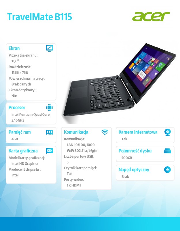 ᐅ Acer TravelMate B115-M-P6NW - Ceny, opinie, dane techniczne ...
