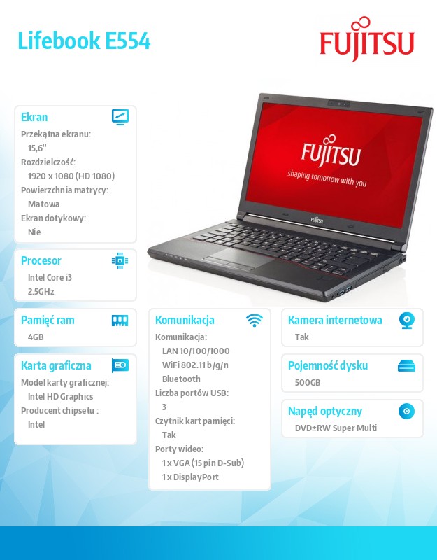 ᐅ Fujitsu Lifebook E554 W8/7P i3-4100M/4G/HDD500G/DVD LKN:E55 - Ceny ...